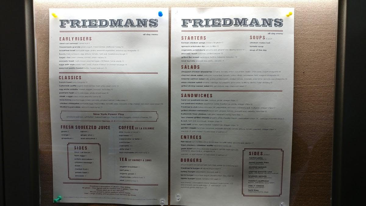 Menu at Friedman’s At The Edison restaurant, West New York, 228 W 47th St