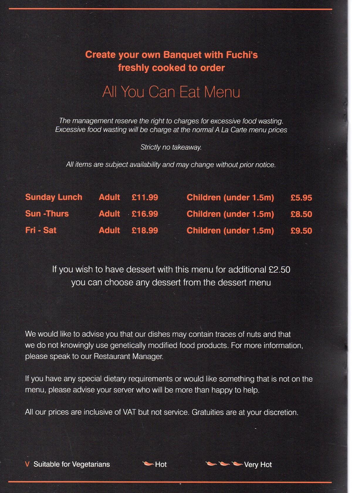 Menu at Fuchi restaurant, Southampton