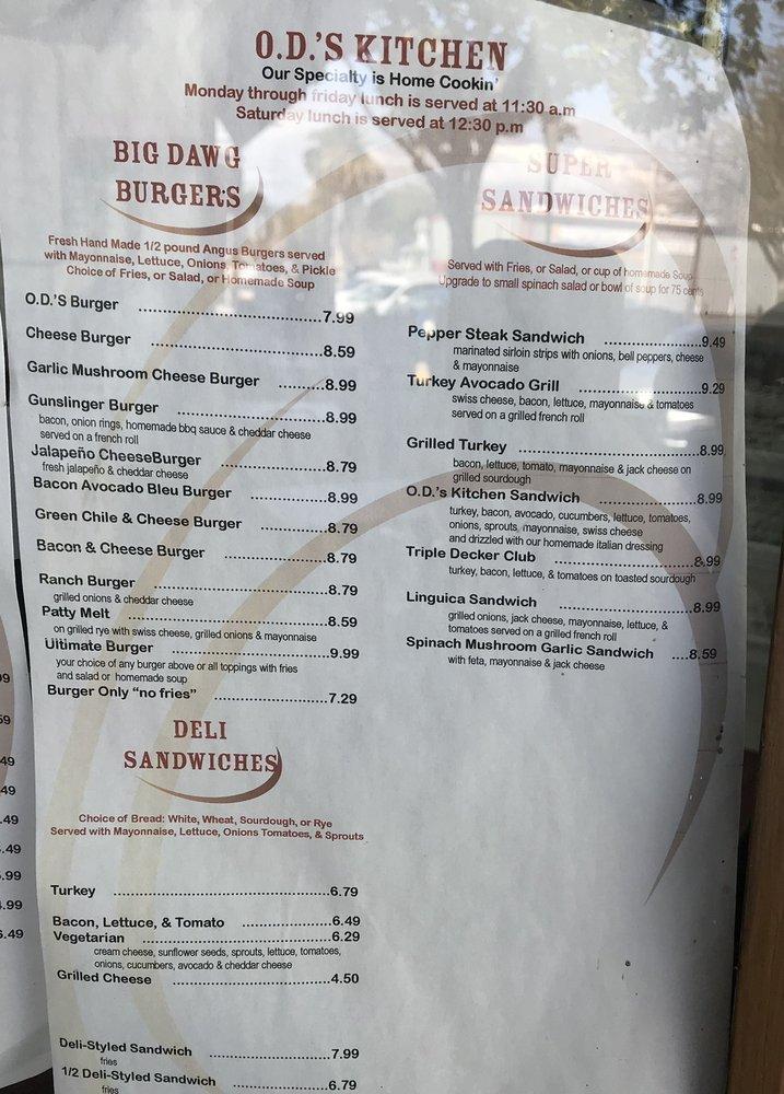 Menu at OD's Kitchen restaurant, Gilroy