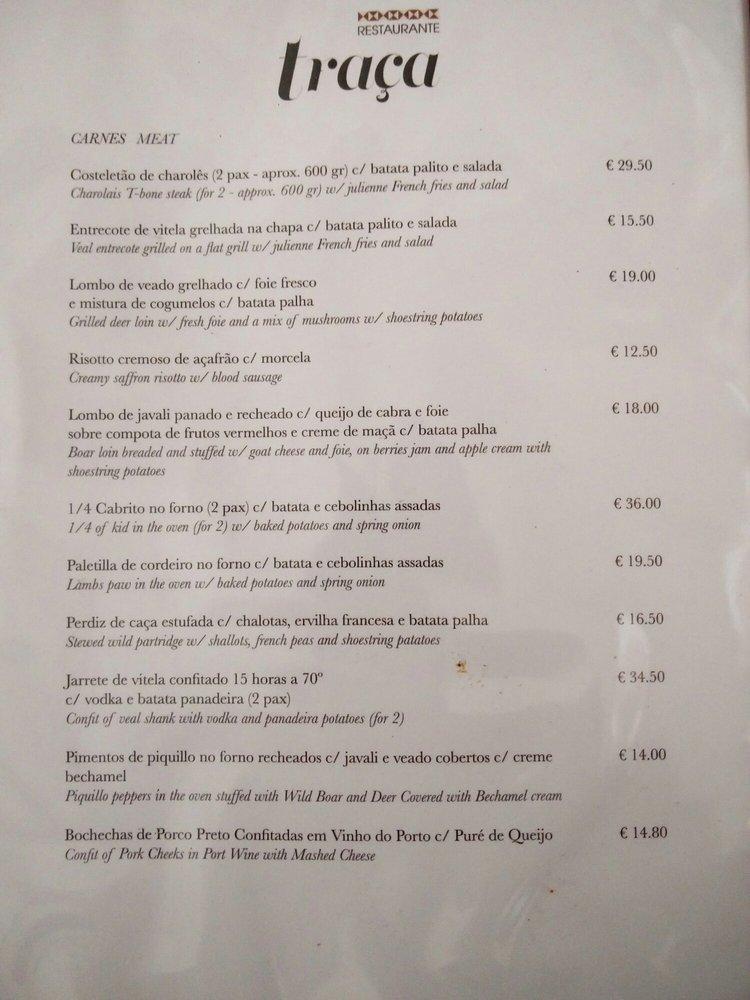 Menu em Restaurante Traça, Porto