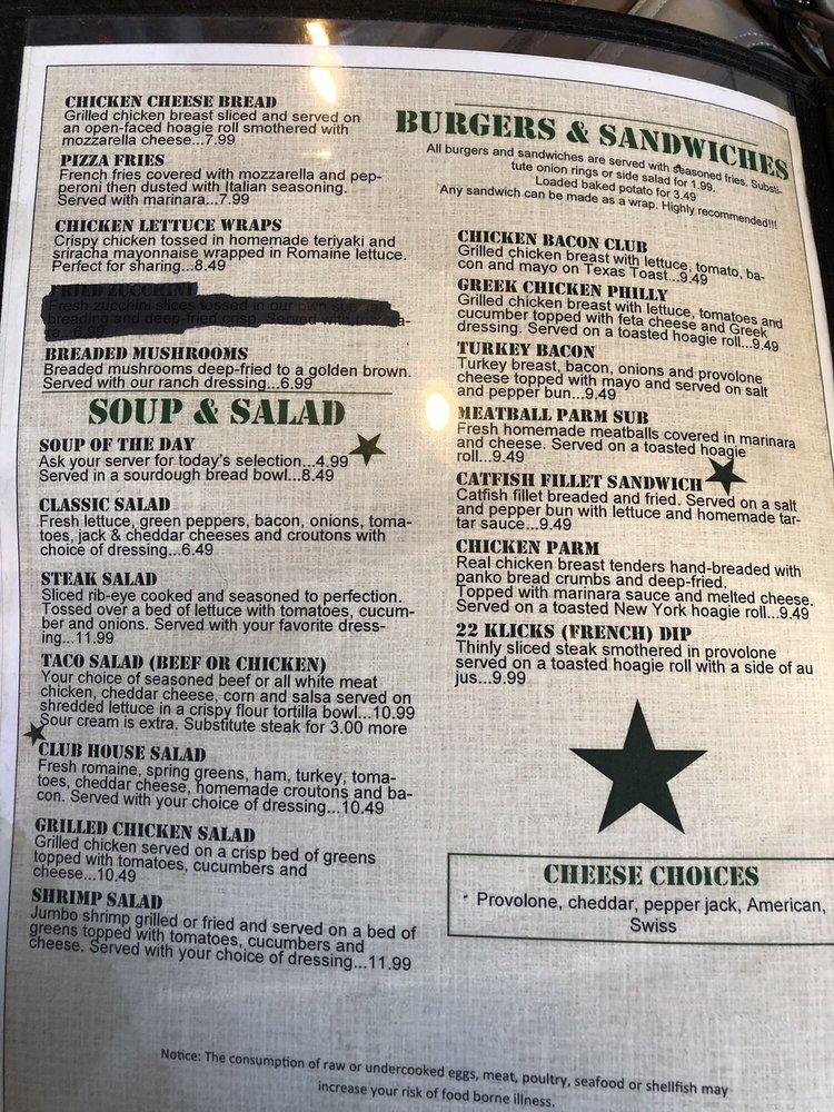 Menu at 22 Klicks Bar and Grill, Hope Mills
