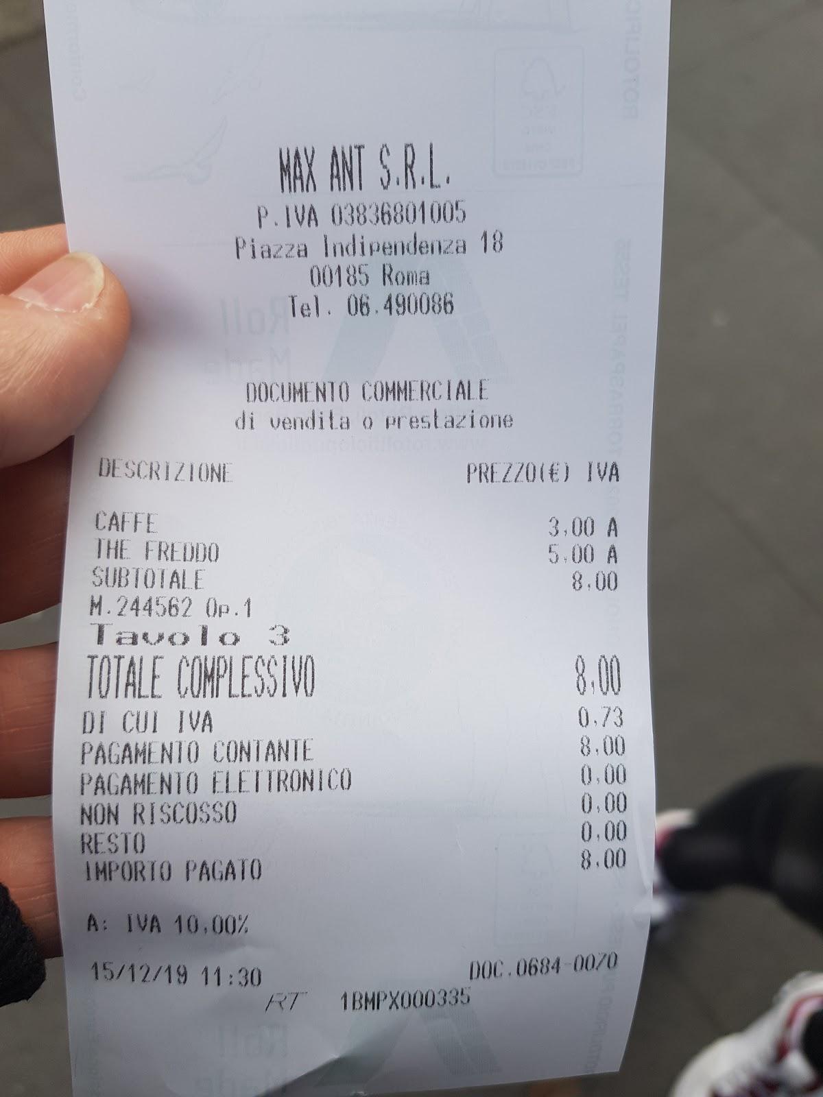 Menu da Bar Restaurant Luncheonette, Roma