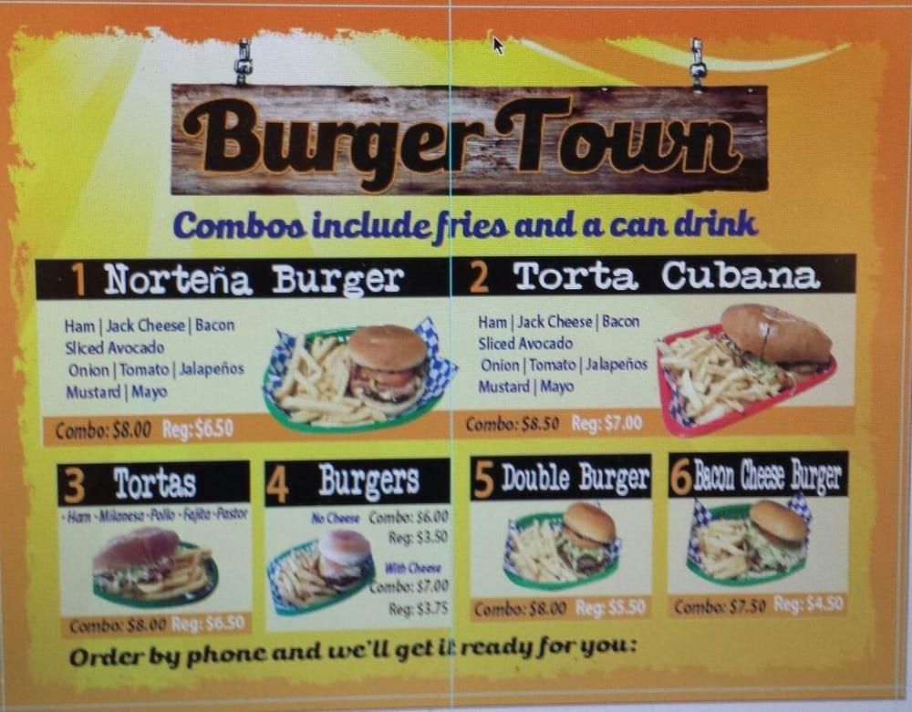 Menu at Burger Town restaurant, Irving