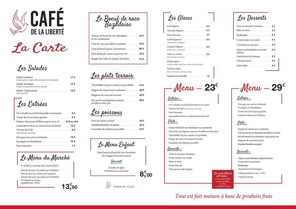 Menu at Café de la Liberté, Paillet, 11 Pl. Gambetta