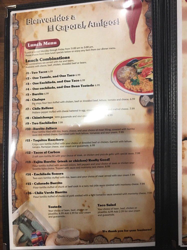 Menu at El Caporal restaurant, Burley