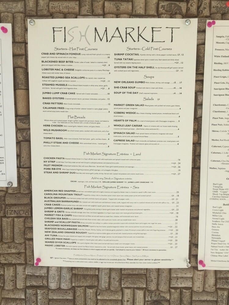Menu at Fish Market restaurant, Fort Mill
