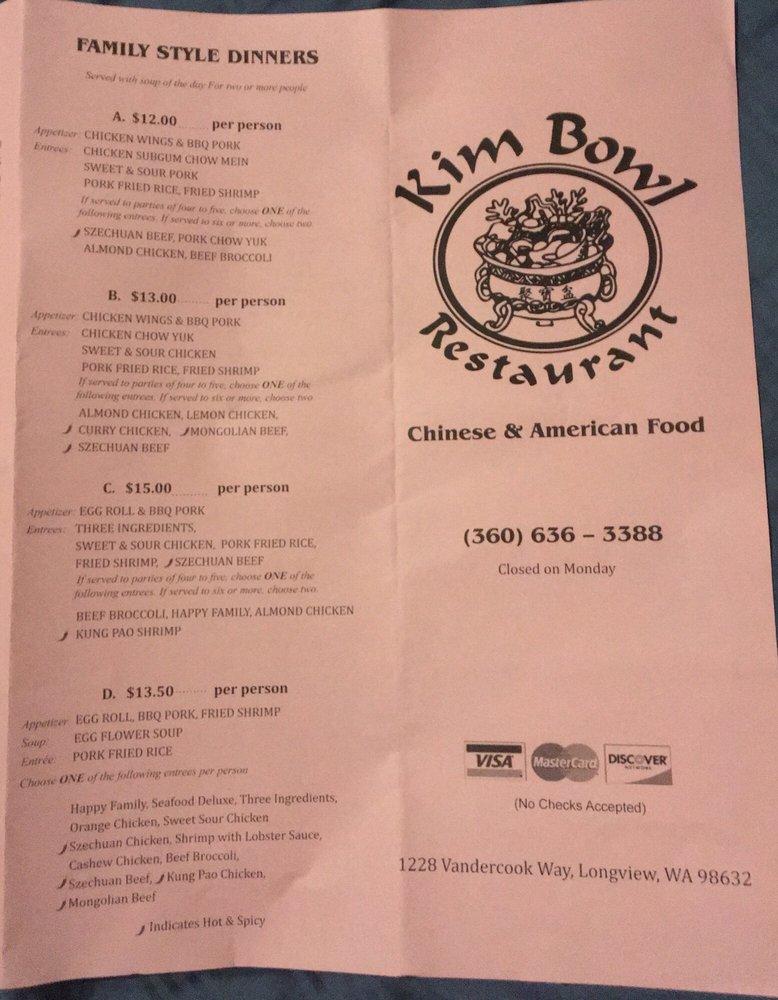 Menu at Kim Bowl Restaurant & Lounge, Longview