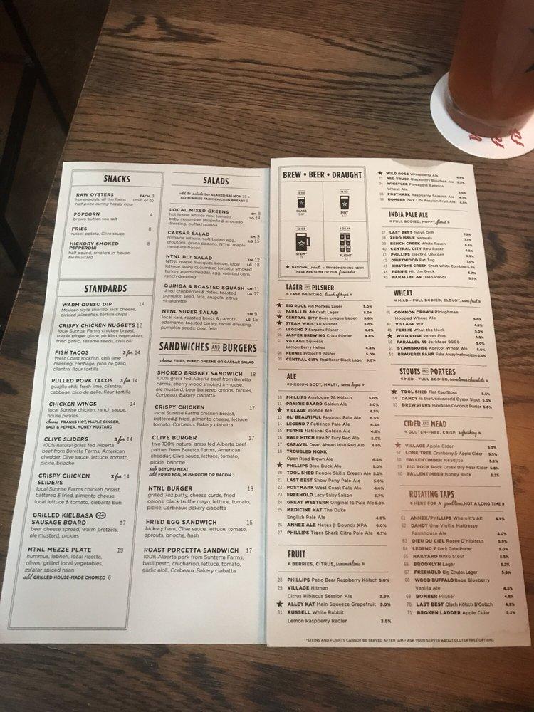 Menu at National on 10th pub & bar, Calgary, 341 10 Ave SW