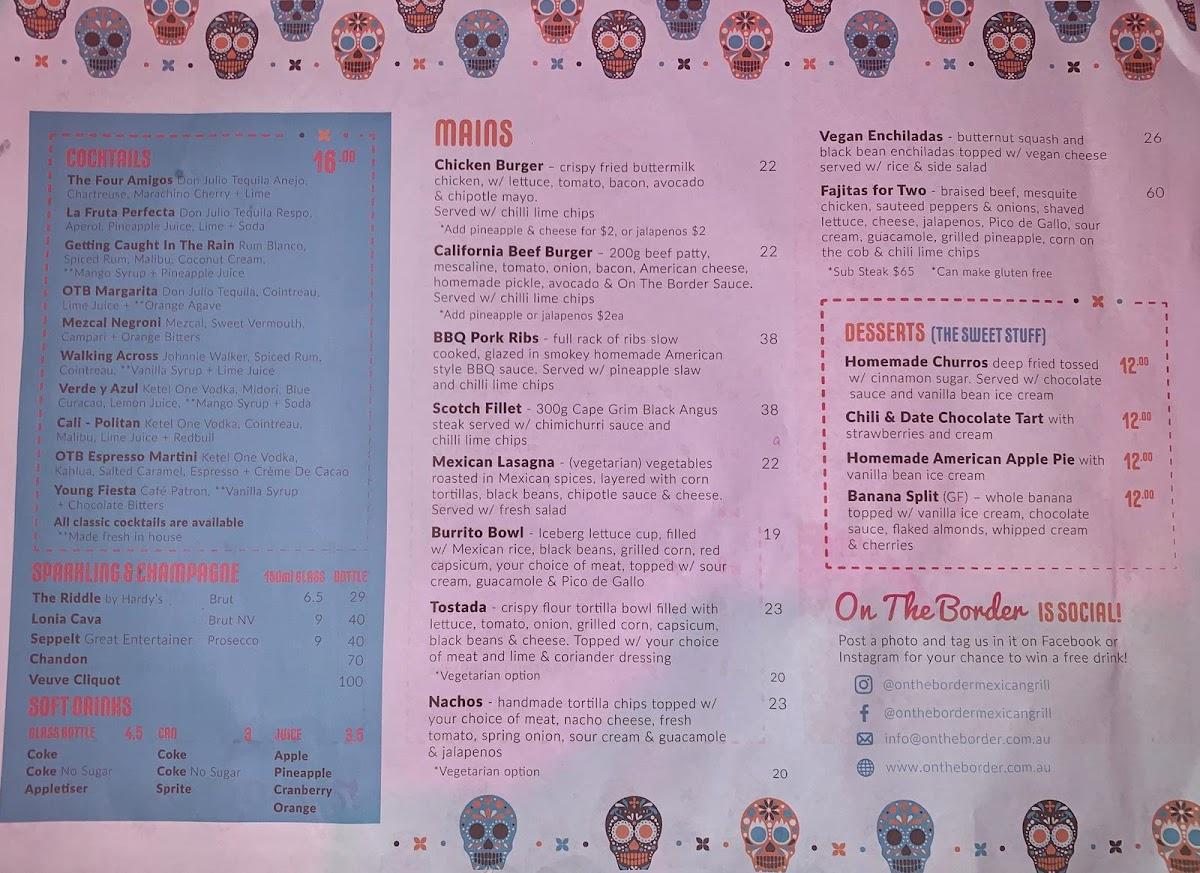 Menu at On the Border restaurant, Mindarie