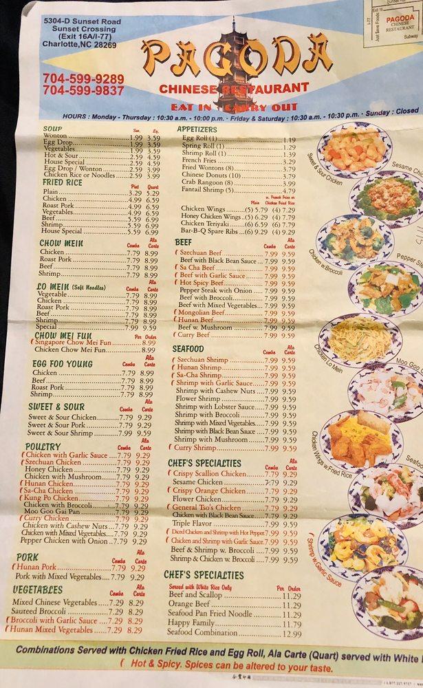 Menu at Pagoda Chinese Restaurant, Charlotte