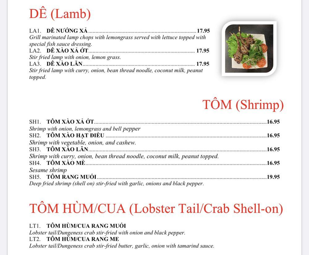 Menu at Saigon City restaurant, Denver