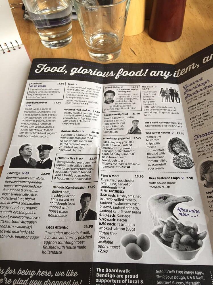 Menu at The Boardwalk Bendigo restaurant, Bendigo