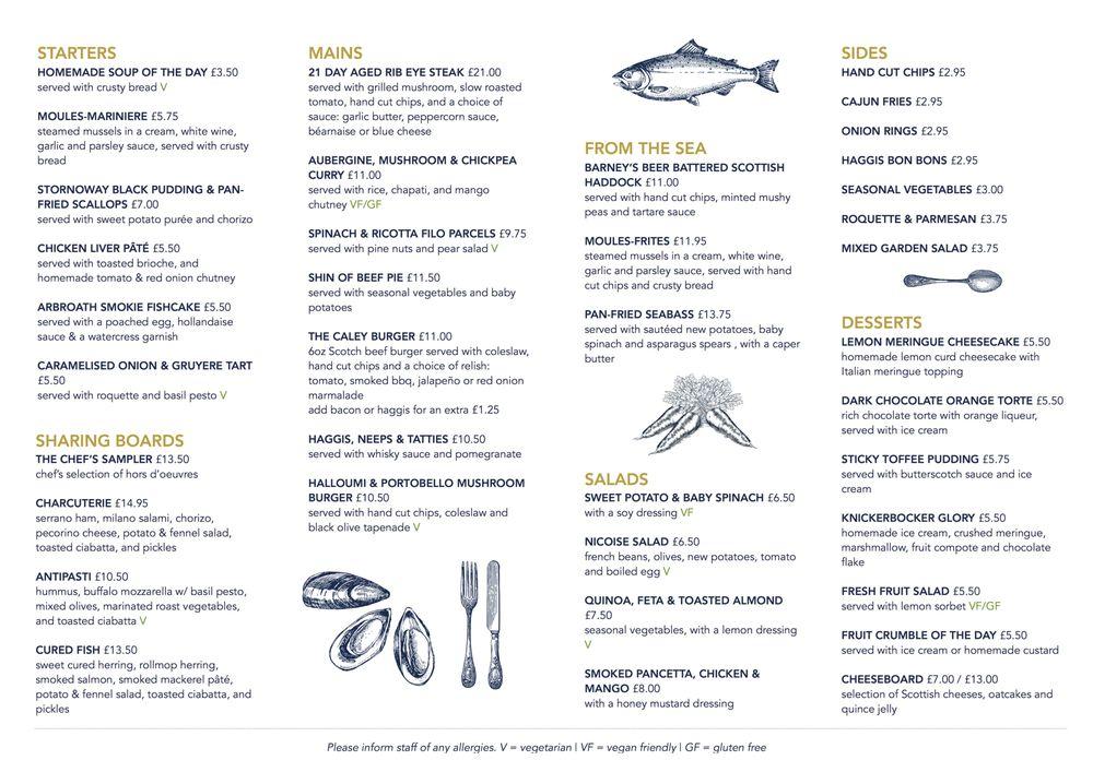 Menu at The Caley Sample Room pub & bar, Edinburgh