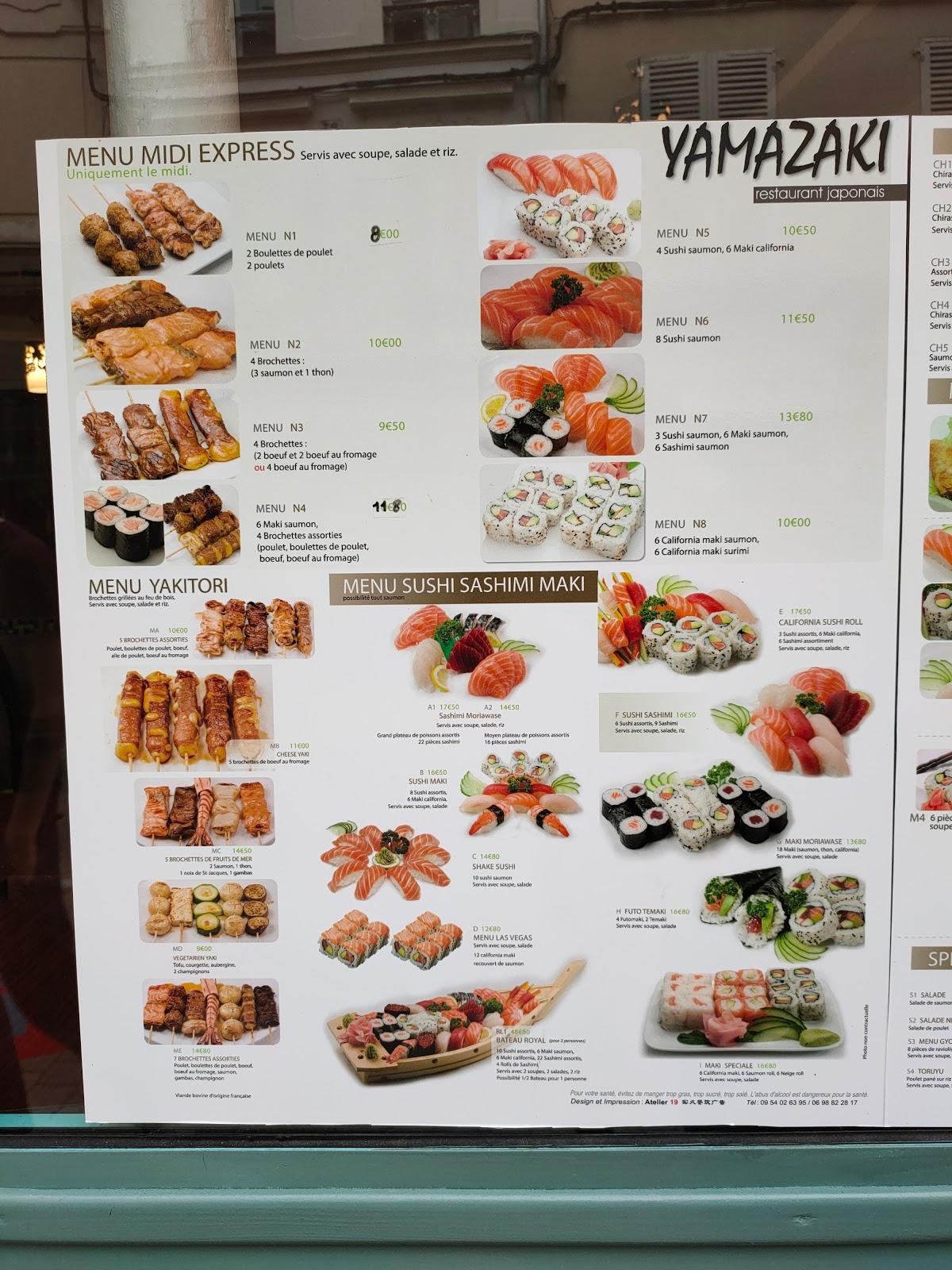 Menu at Yamazaki restaurant, Pontoise