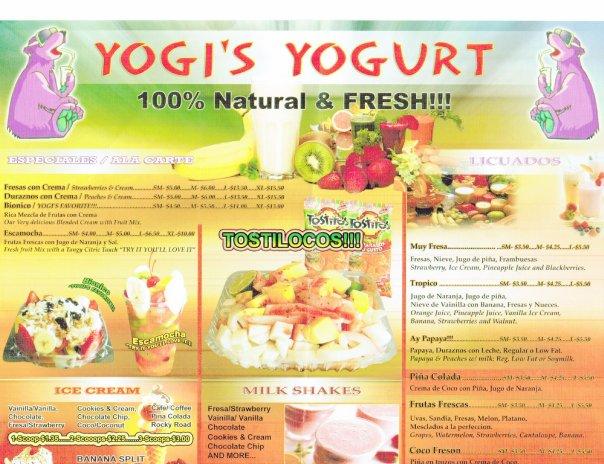 Menu at Yogi's Yogurt pub & bar, Hawthorne