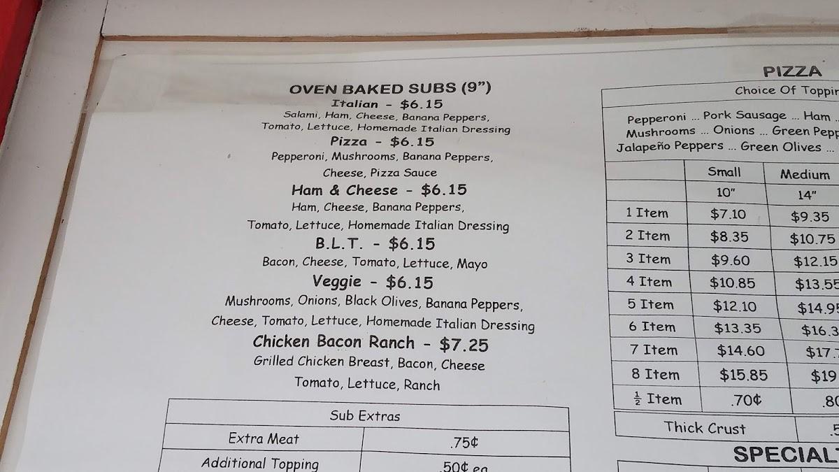 Menu at Belly Acre pizzeria, Mount Victory