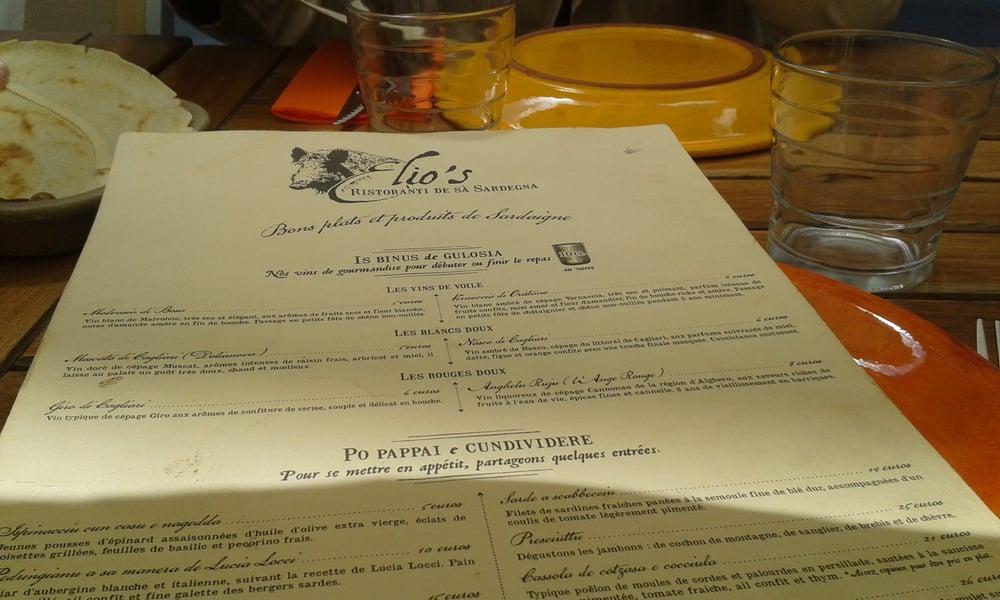 Menu at Elio's Ristorante restaurant, Bordeaux