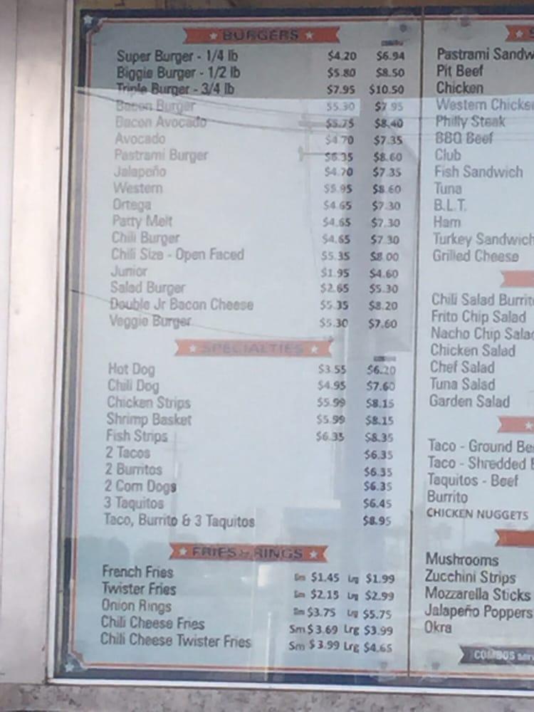 Menu at Generals Headquarters restaurant, Shafter