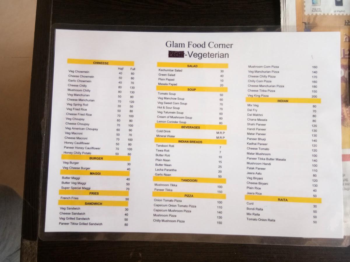 Menu at Jyoti dhaba, defence colony, Ambala Cantt