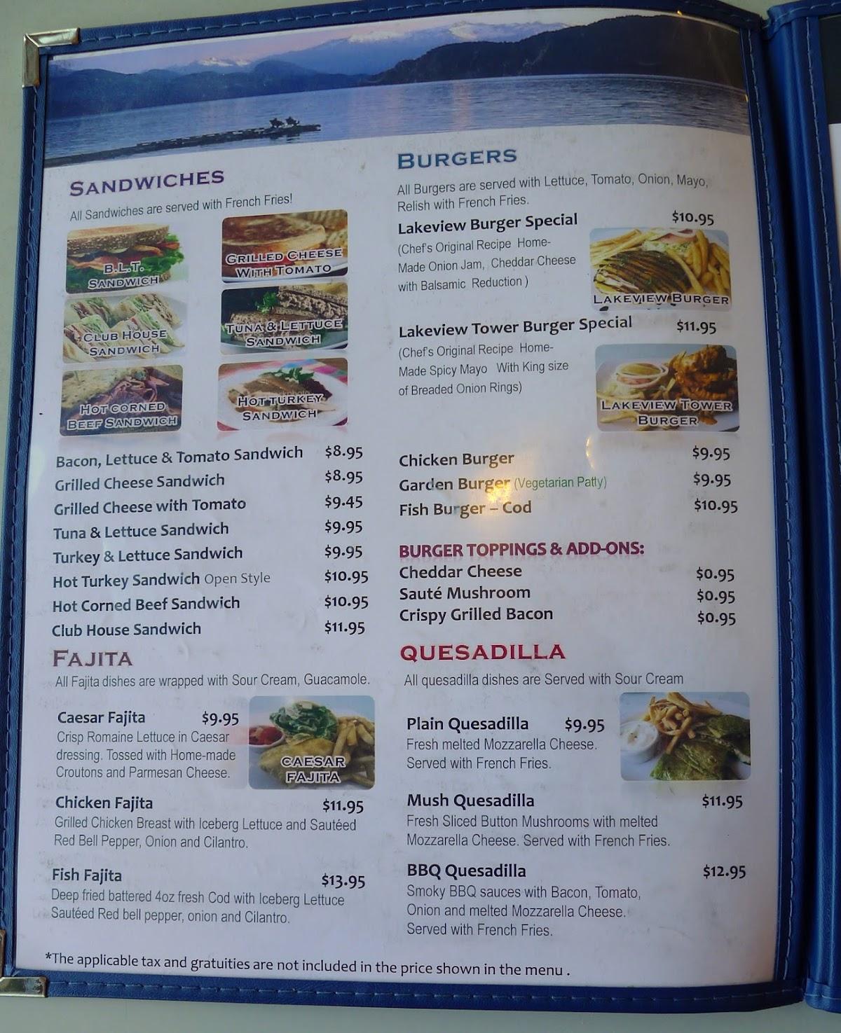 Menu at Lakeview Restaurant, Harrison Hot Springs