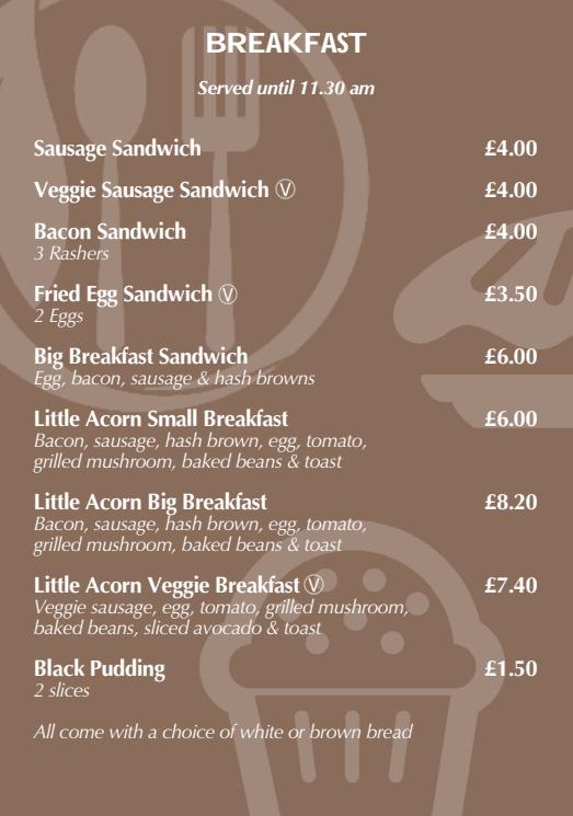 Menu at Little Acorn Cafe, Great Barford