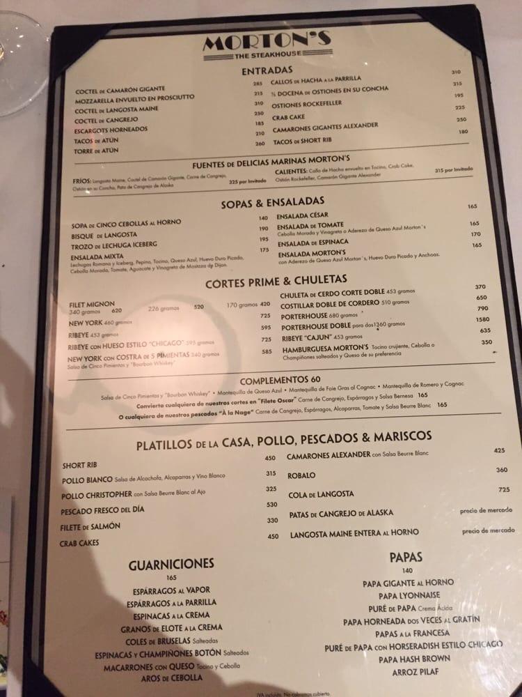 Menu at Morton's steakhouse, Ciudad López Mateos