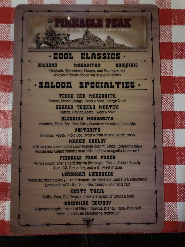 Menu at Pinnacle Peak Steakhouse, Colton, S La Cadena Dr
