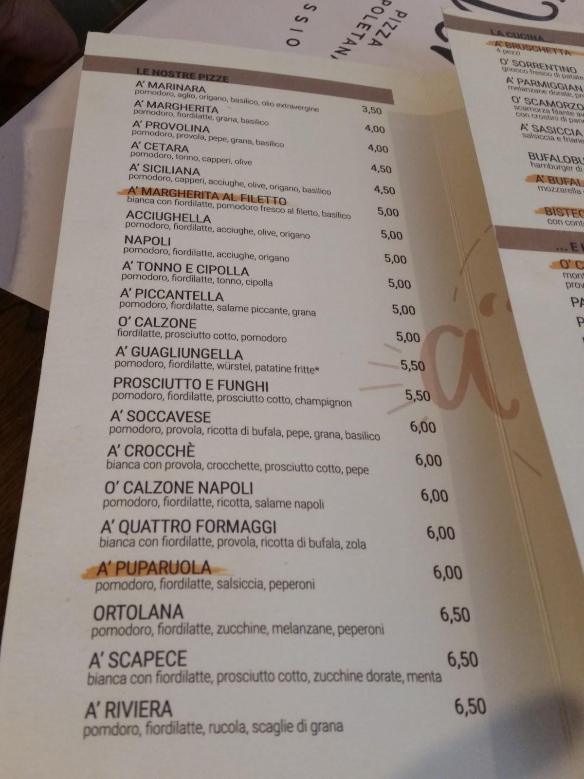 Menu da A' Verace Pizzeria Napoletana, Tricase