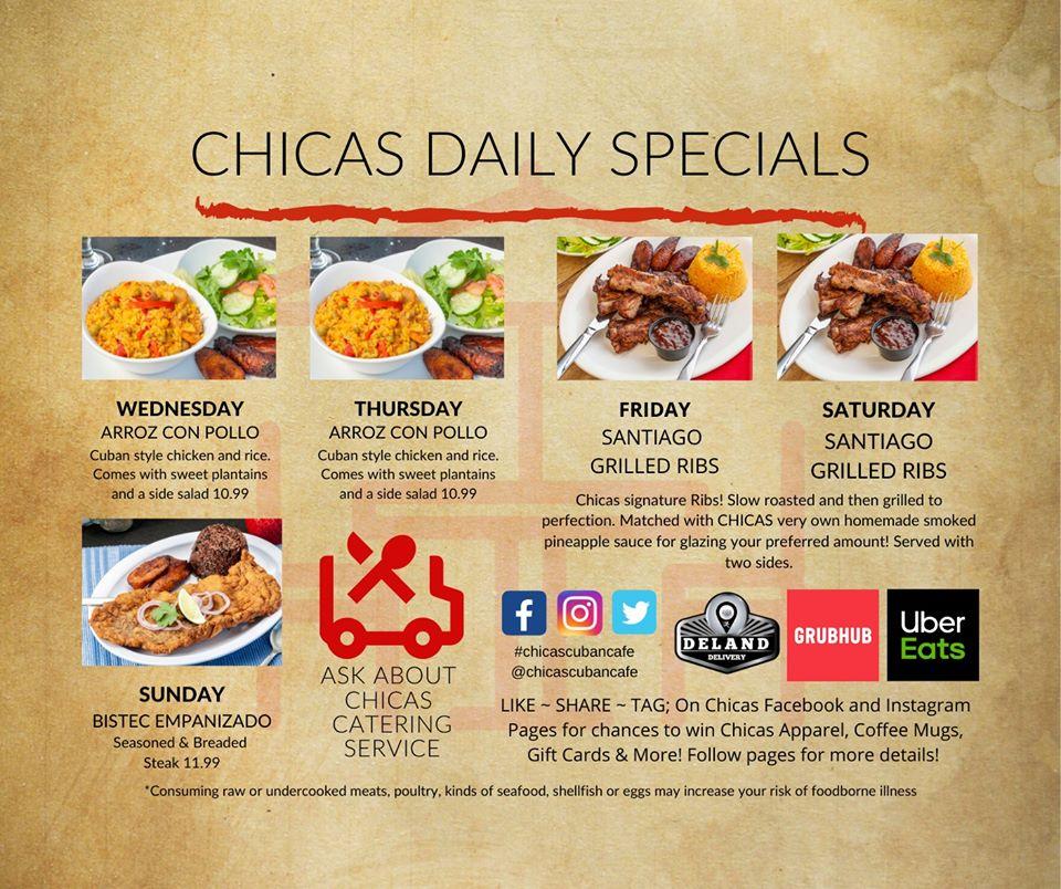 Menu at Chicas Cuban Cafe, DeLand