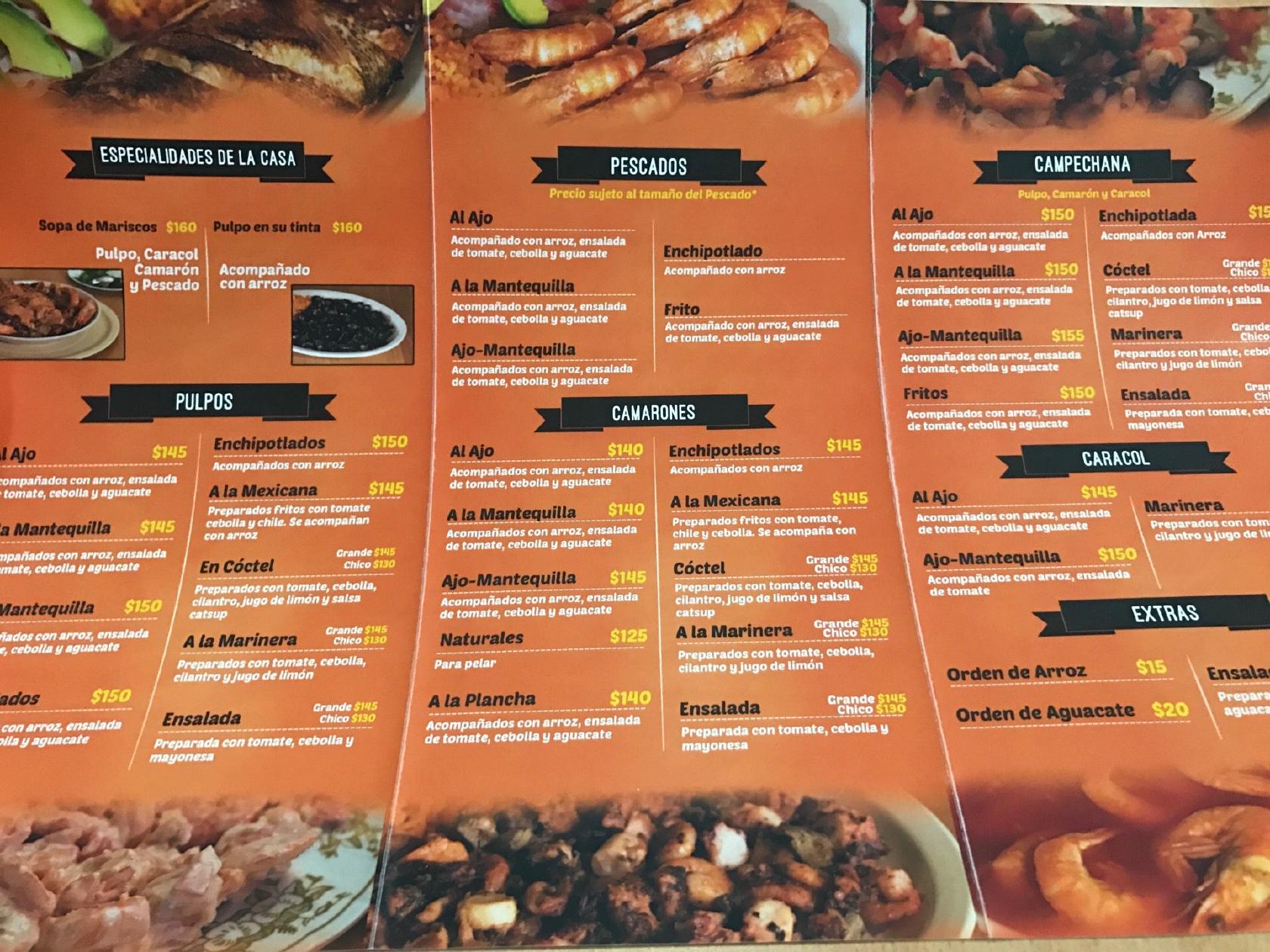 Menu at El Grillo Marinero restaurant, La Crucecita