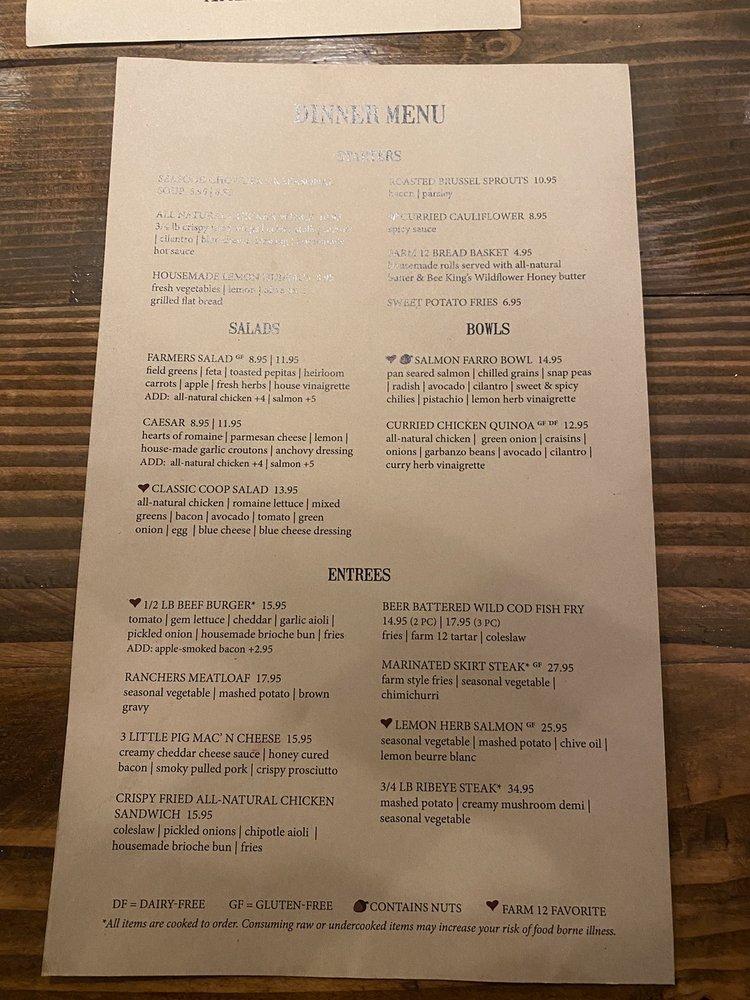 Menu at Farm 12 Restaurant, Puyallup