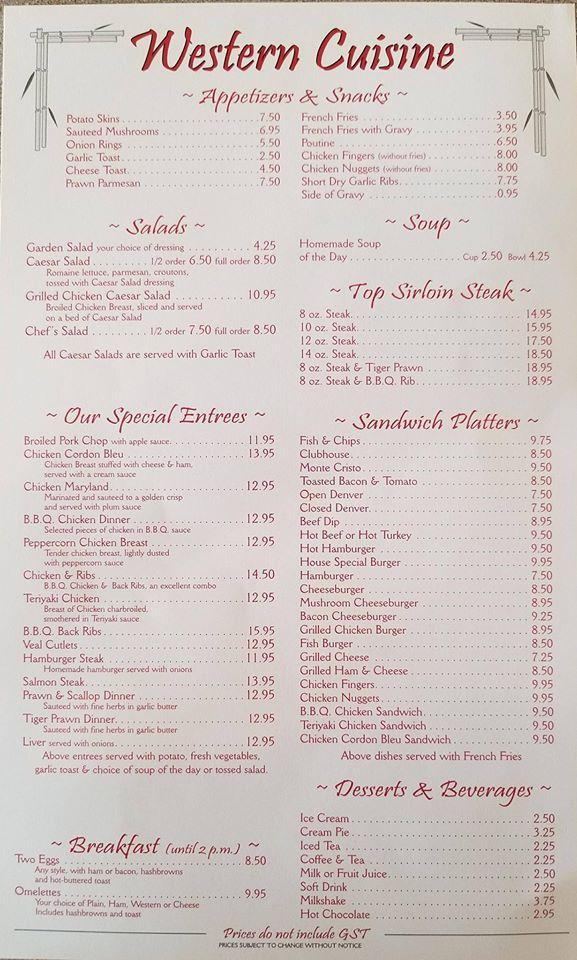 Menu at Happy Valley Restaurant, Rimbey