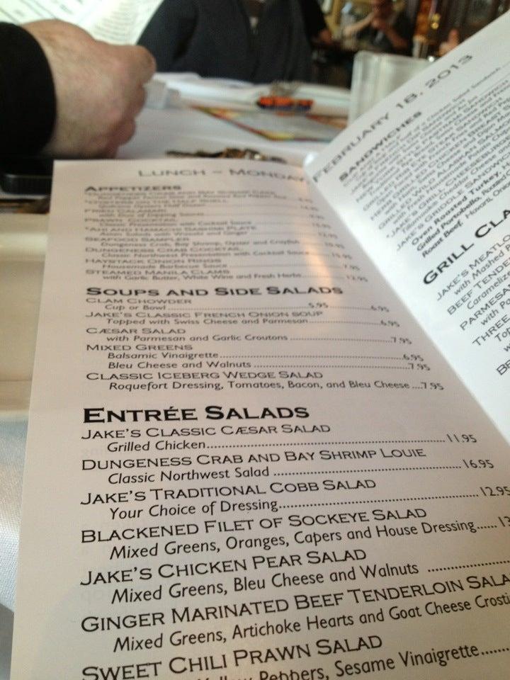 Menu at Jake's Grill steakhouse, Portland, 611 SW 10th Ave