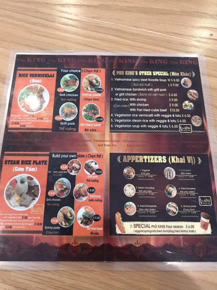 Menu at Pho King restaurant, Abilene
