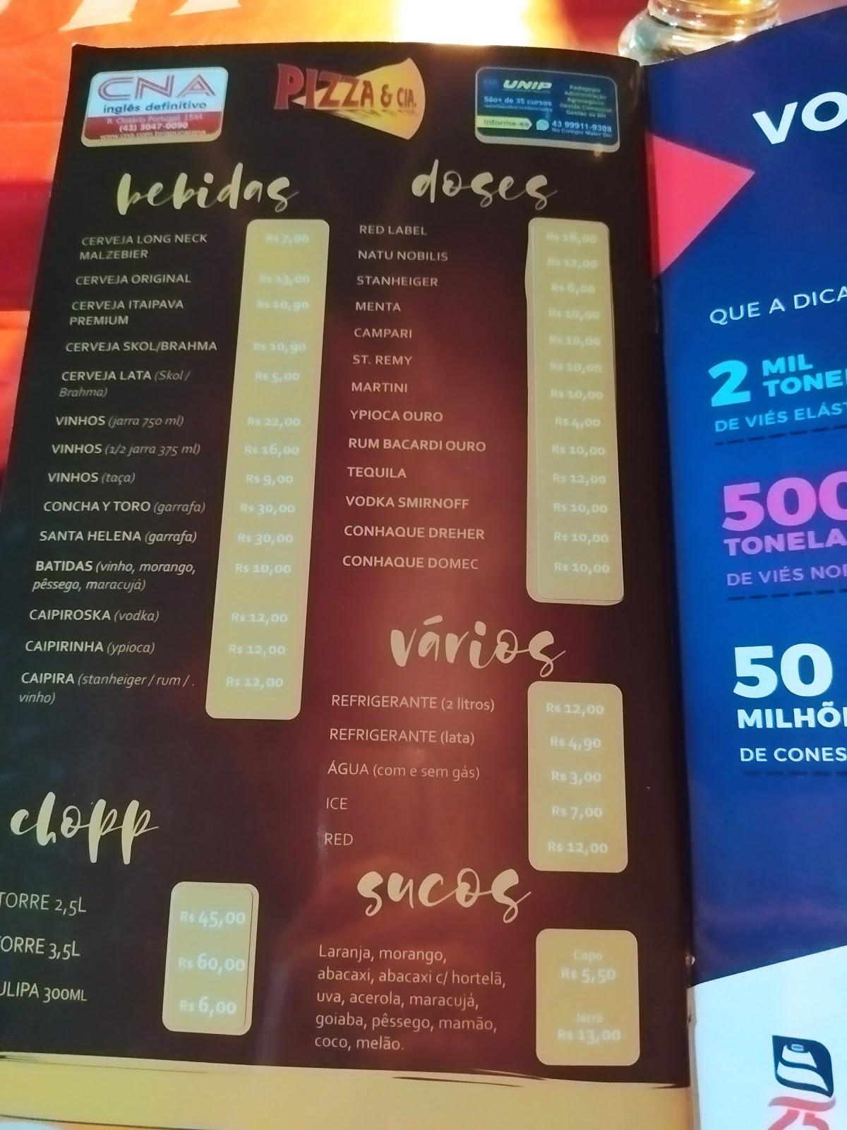Menu em Pizza & Cia restaurante, Apucarana