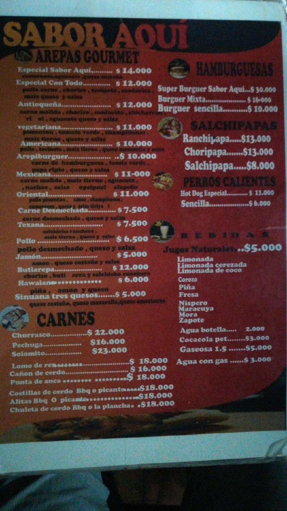 Menu at Sabor aqui restaurant, Colombia, Cra. 3 #22