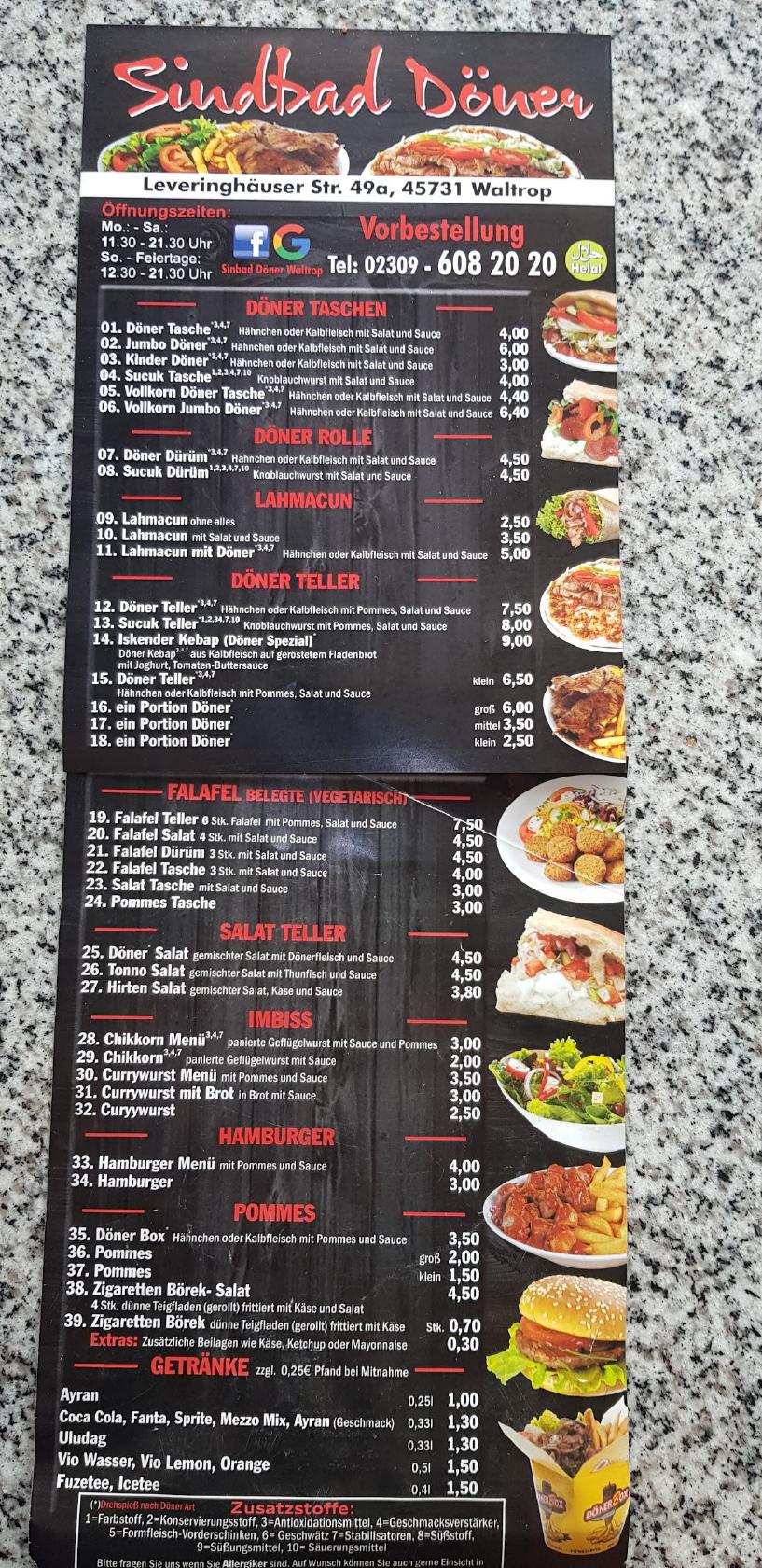 Speisekarte von Sindbad Döner Grill restaurant, Waltrop