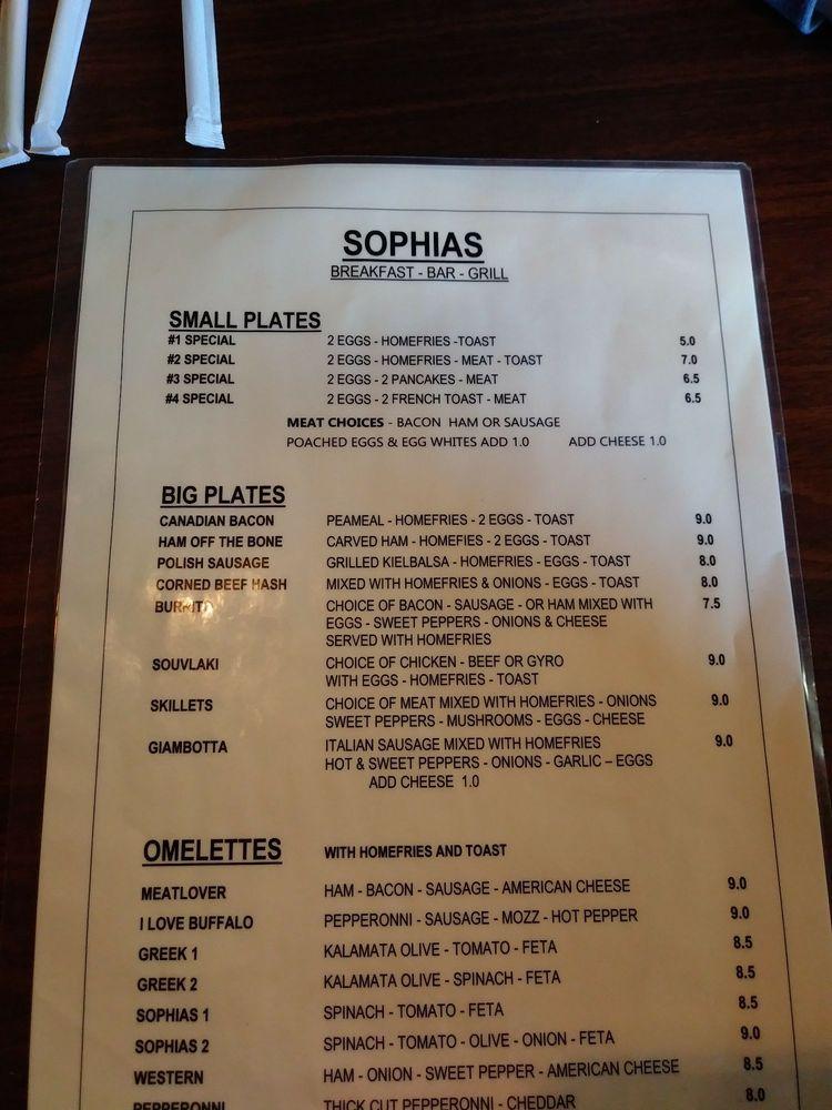 Menu at Sophia's Restaurant, Buffalo