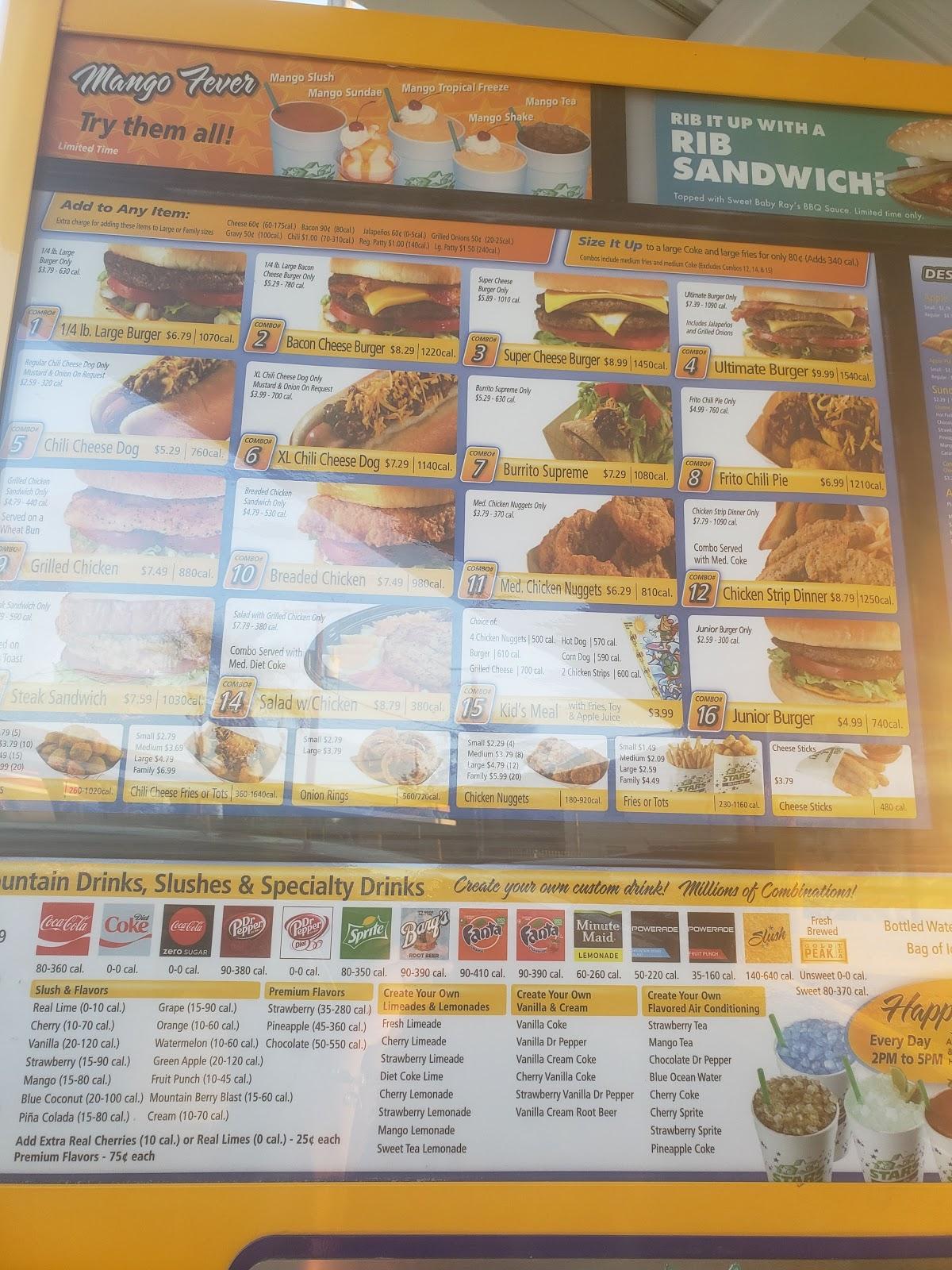 Menu at Stars Drive-in fast food, Laredo