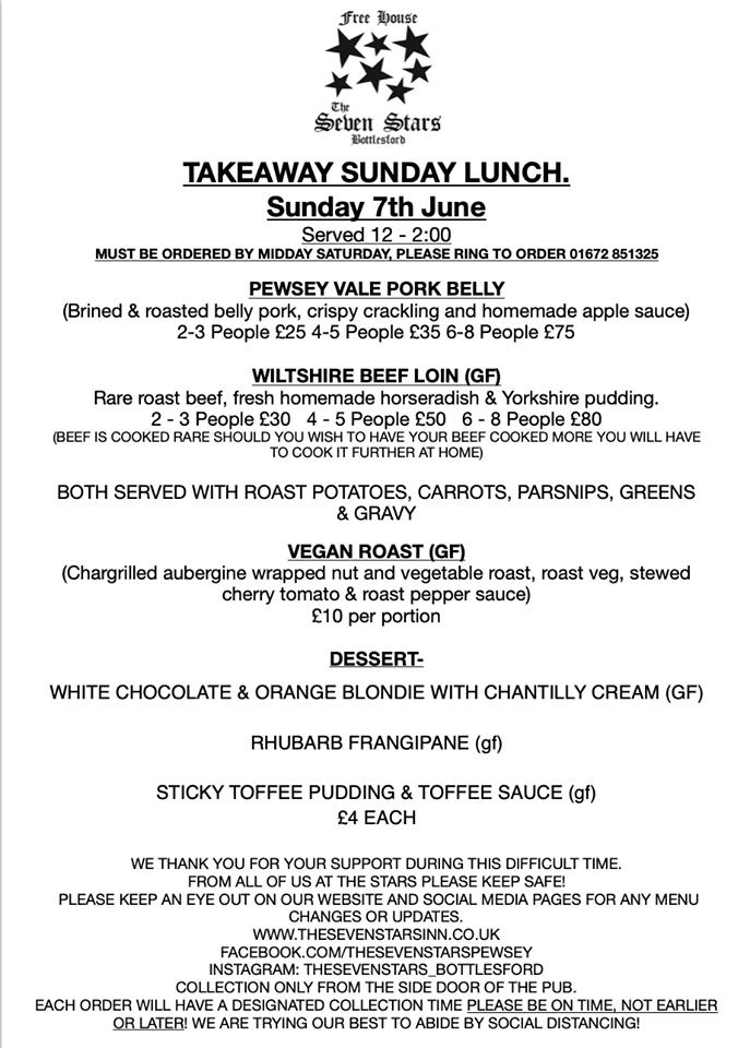 Menu at The Seven Stars Inn pub & bar, Upavon, The Seven Stars Inn