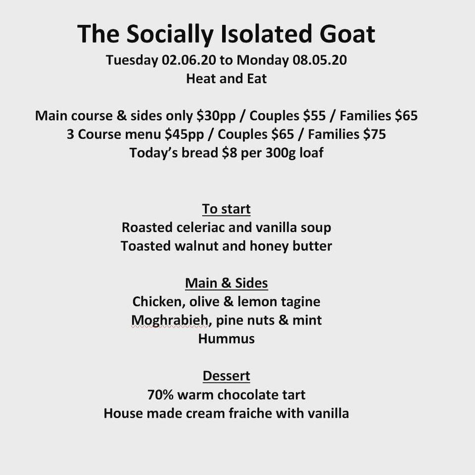 Menu at The Surly Goat restaurant, Hepburn Springs