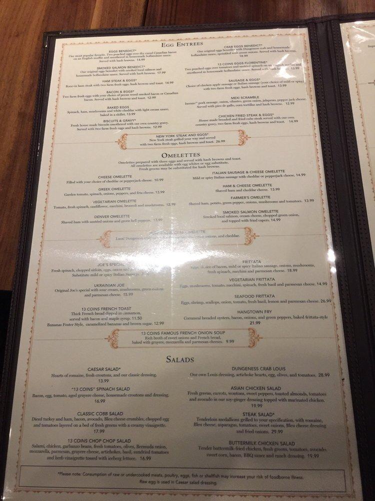 Menu at 13 Coins Bellevue restaurant, Bellevue, 900 Bellevue Way NE #100
