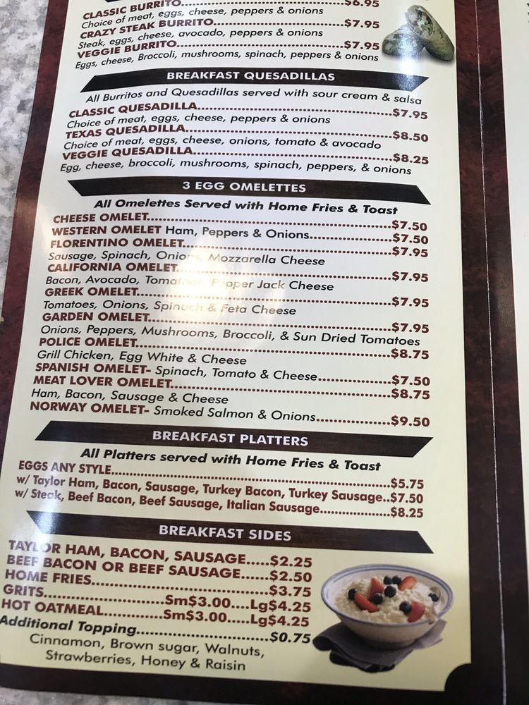 Menu at Brandon's coffee shop cafe, Bloomfield