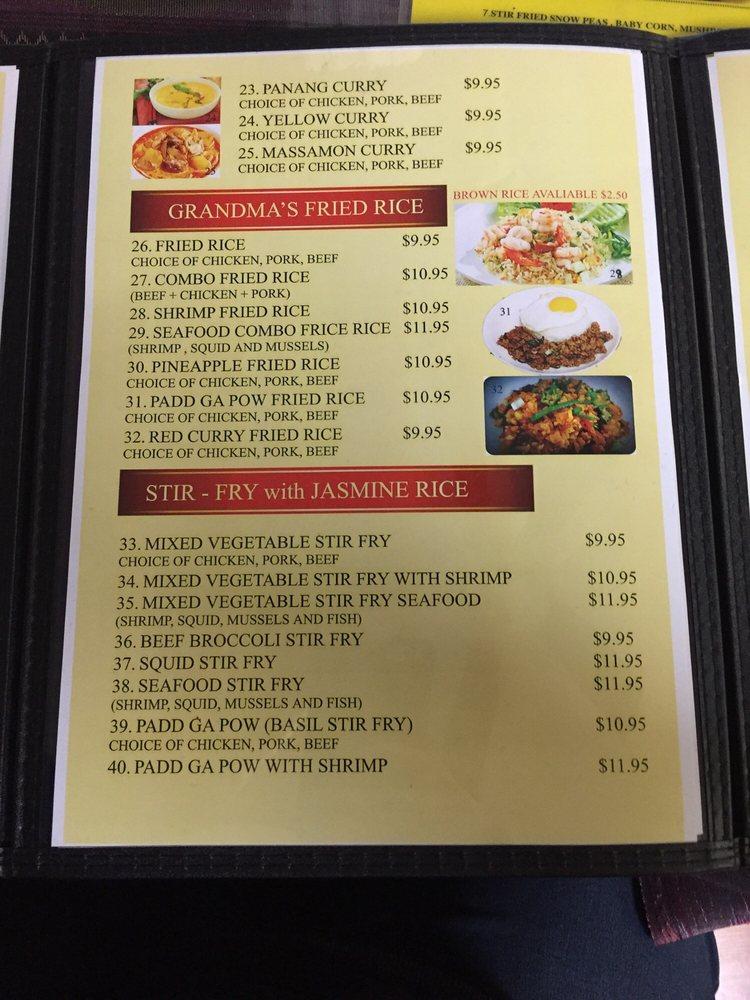 Menu at Grandma’s Thai Cuisine restaurant, Harker Heights