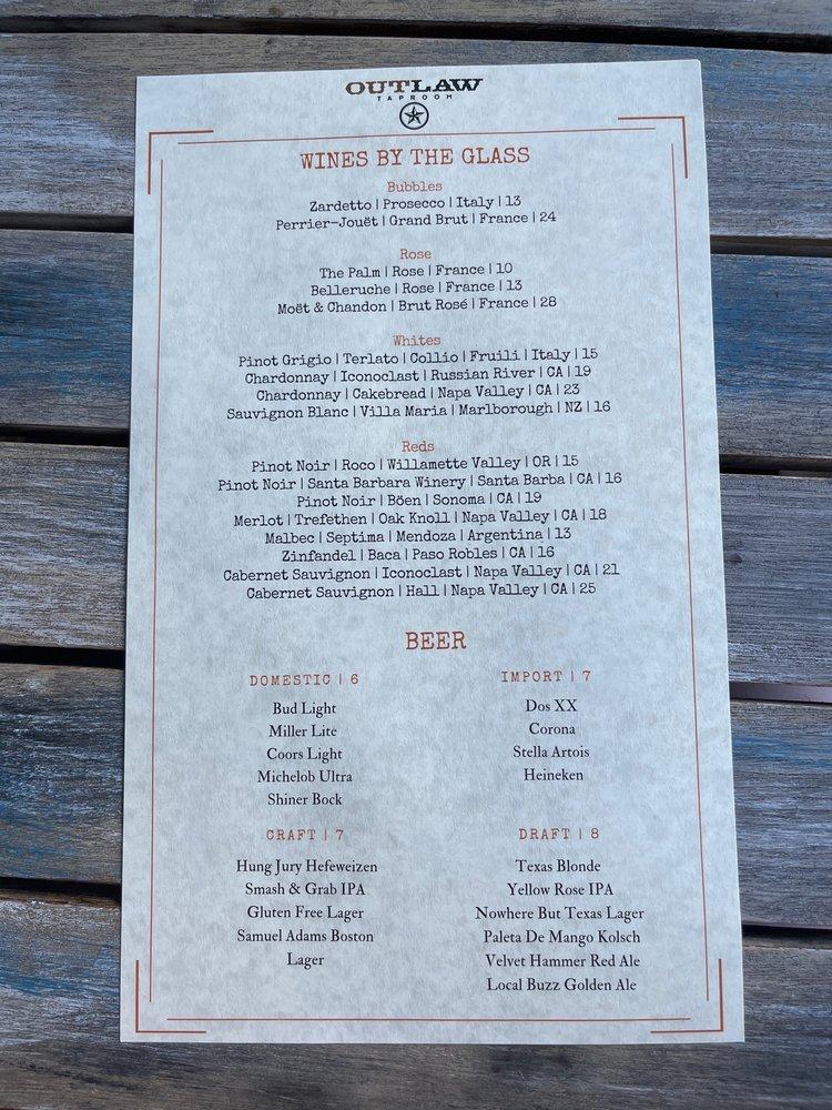 Menu at OUTLAW Taproom pub & bar, Irving