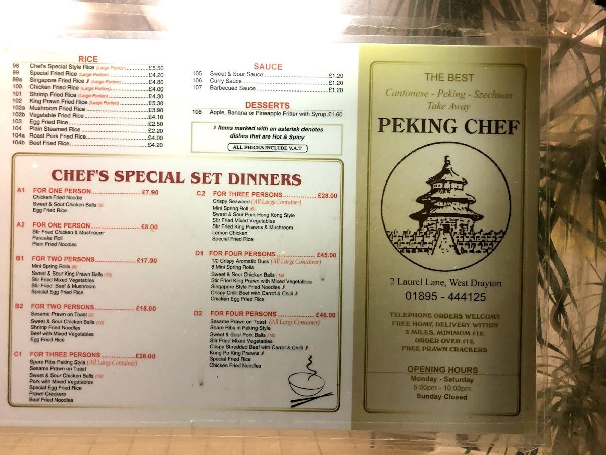 Menu at Peking Chef fast food, West Drayton