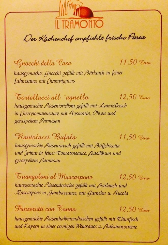 Speisekarte von Ristorante Il Tramonto pizza, Alzey