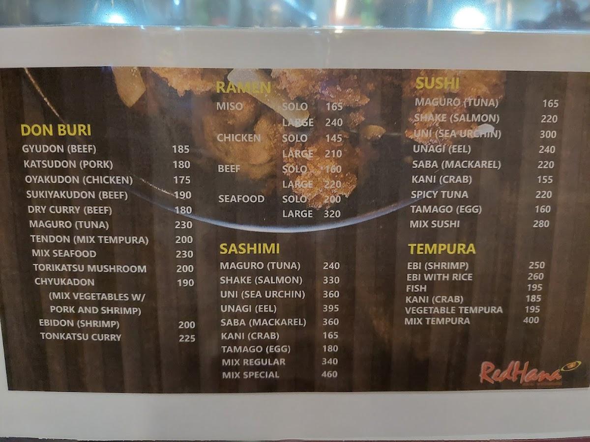Menu at Red Hana Sushi Restaurant, Quezon City, 24 Matalino St