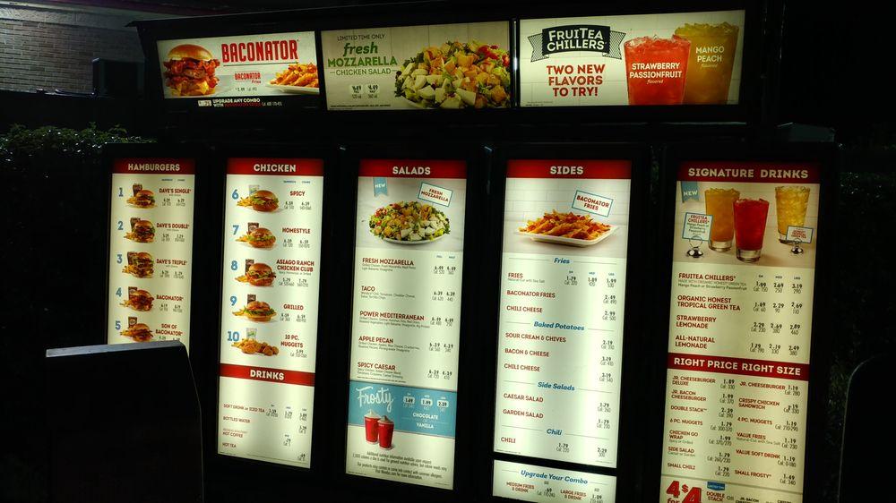 Menu at Wendy's fast food, Winchester, S Pleasant Valley Rd
