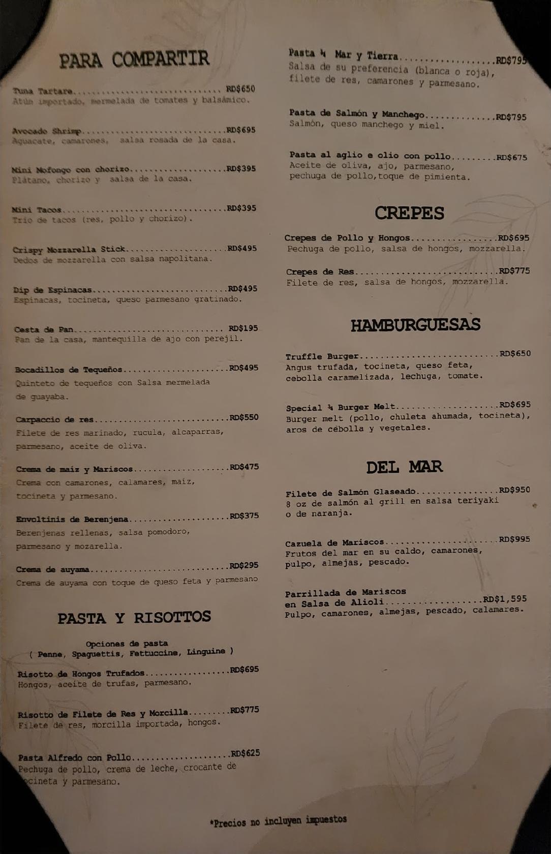 Carta de 3/4 Steak Bar and Lounge, Santo Domingo
